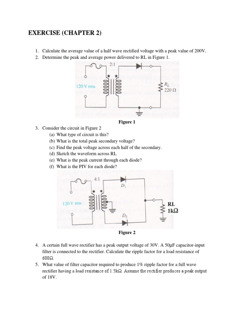 Exercise Chapter 2 | PDF | Rectifier | Electronic Circuits