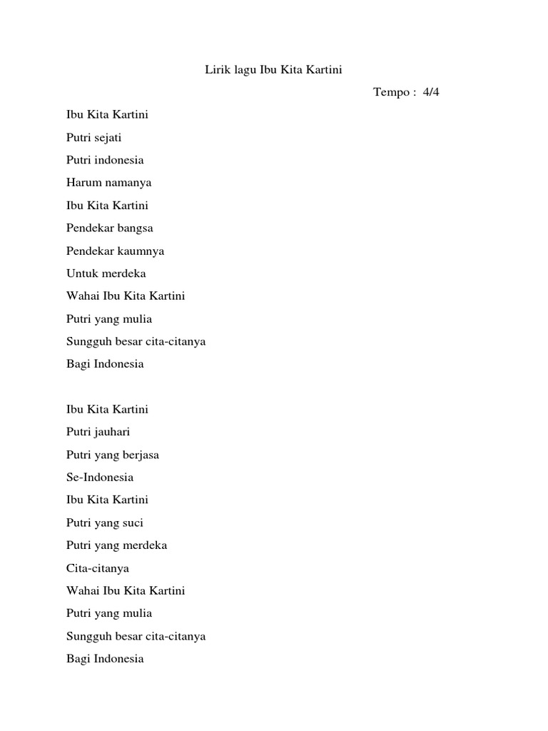 Lirik Lagu Ibu Kita Kartini | PDF