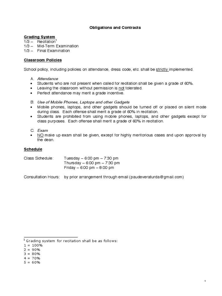 Oblicon Syllabus JAD | PDF | Rescission | Damages