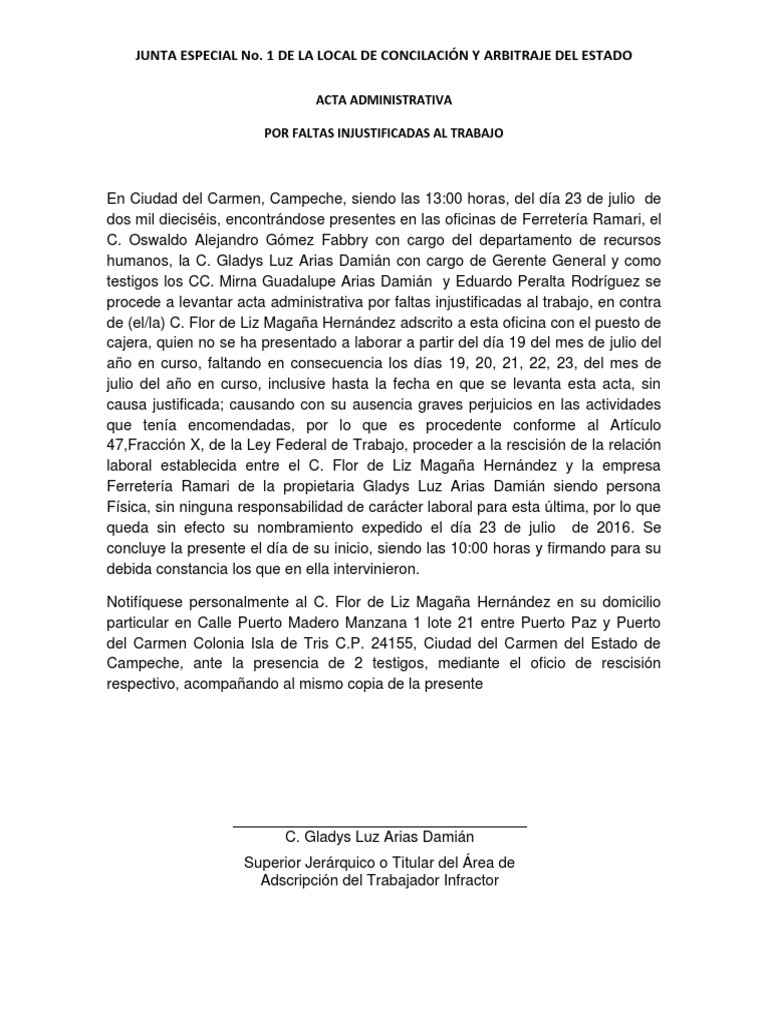 Acta Administrativa - Docx Flor de Liz | PDF | Agitación | Política