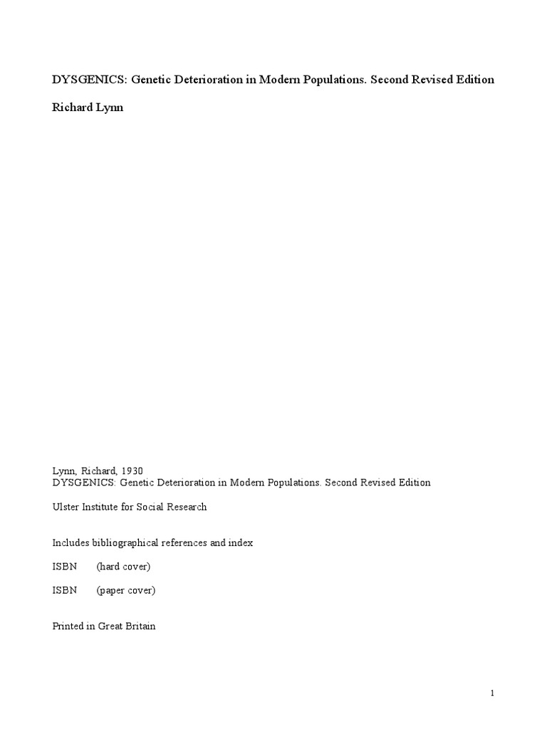 1996 Lynn Dysgenics PDF | PDF | Eugenics | Intelligence Quotient