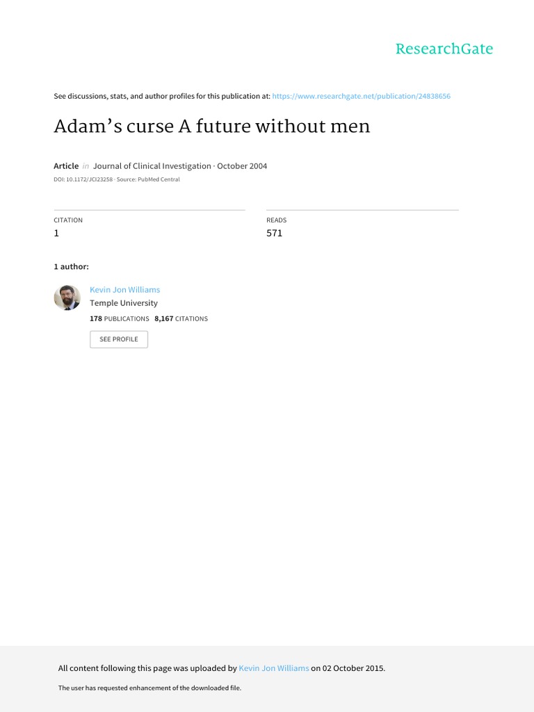 Adam's Curse A Future Without Men PDF | PDF | Mitochondrial Dna | Genetics