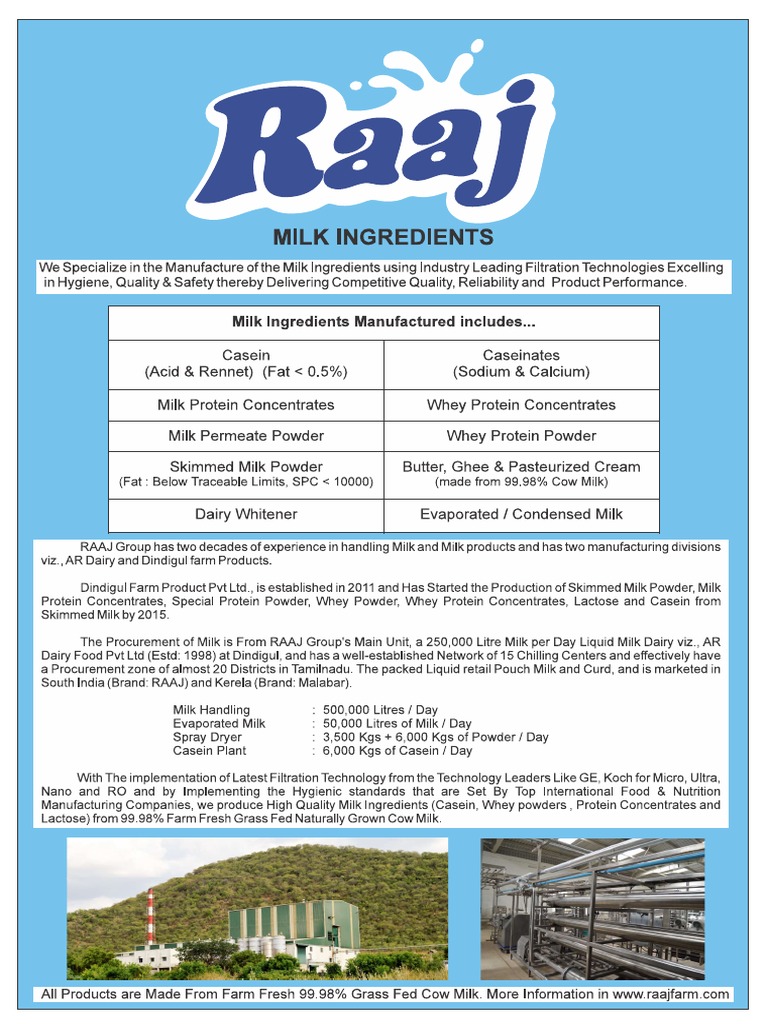 Raaj Dairy Ingredients Brochure PDF | PDF