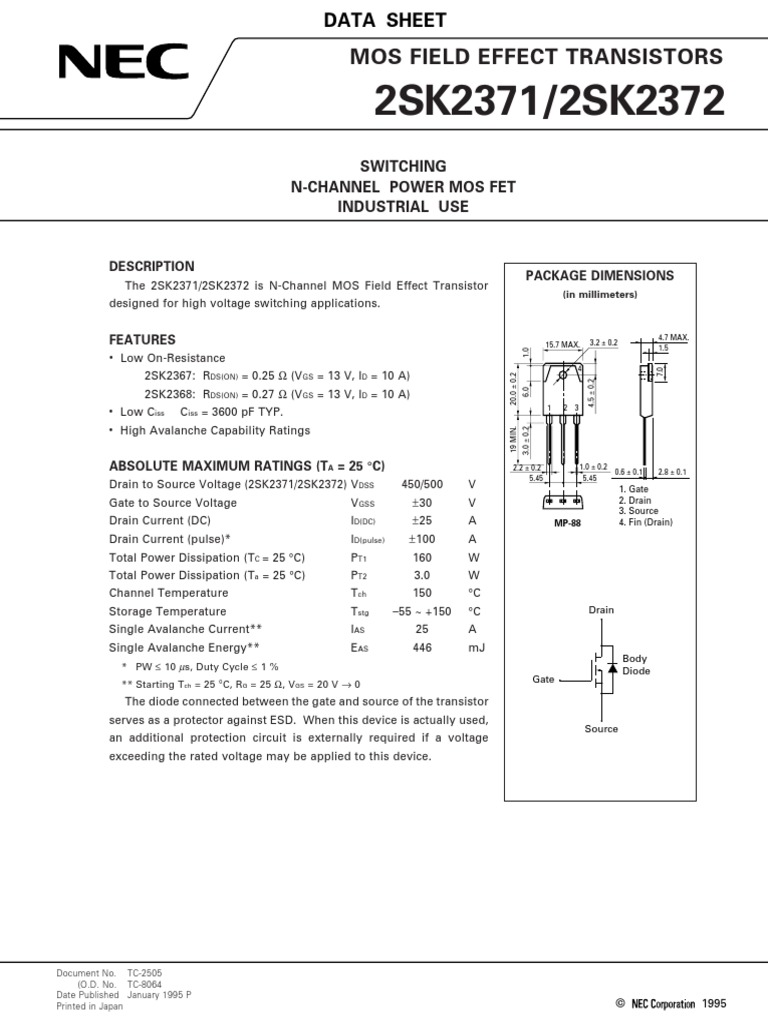 2SK 2371 - 2372 - Nec | PDF | Field Effect Transistor | Mosfet