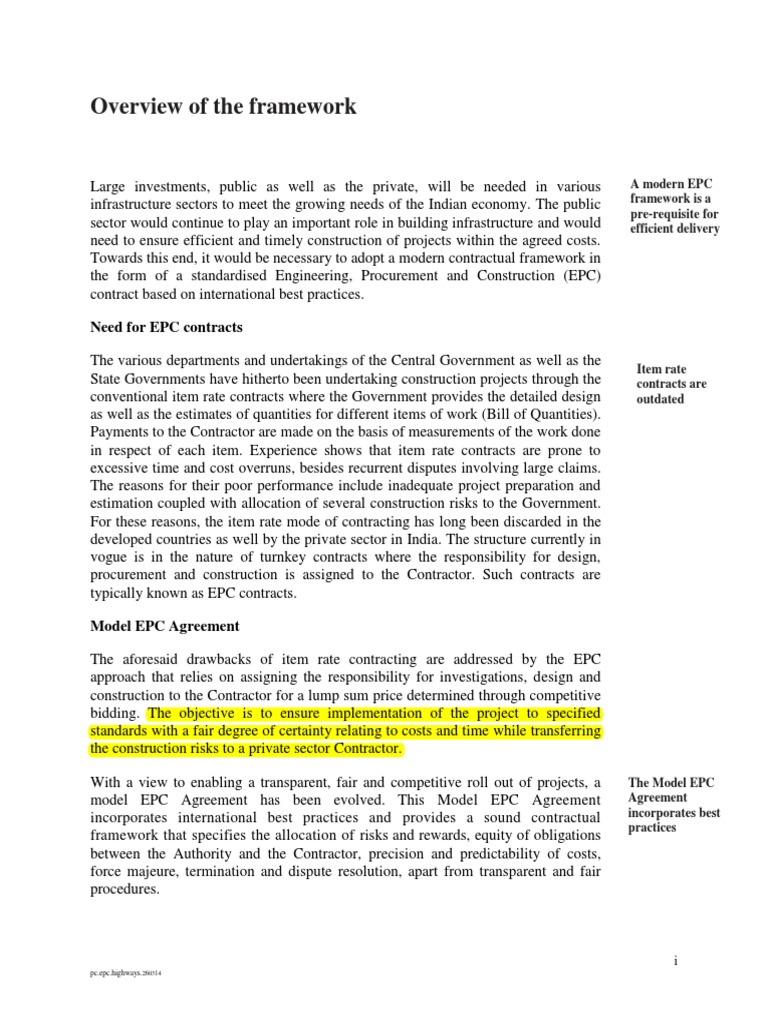 Model EPC Contract Framework Overview | PDF | Construction Bidding ...