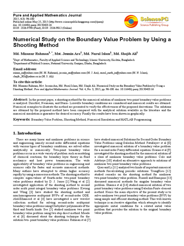 Numerical Study on the Boundary Value Problem by Using a Shooting Method | PDF | Numerical ...