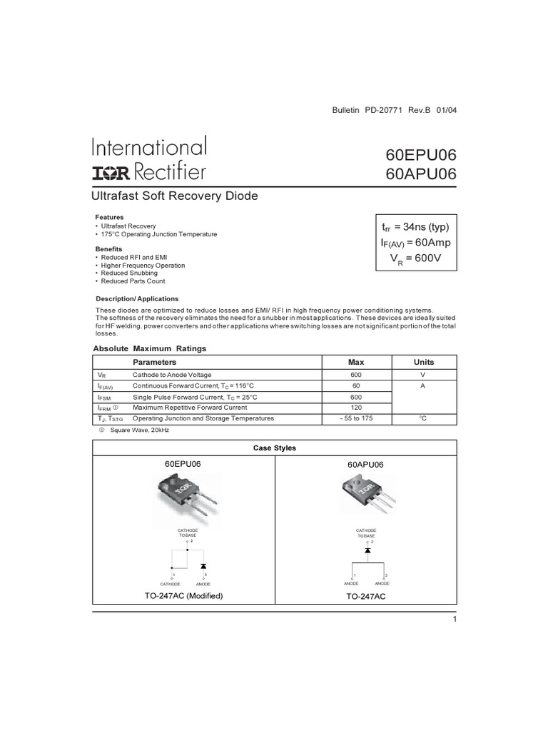 60EPU06 - International Rectifier | PDF | Diode | Manufactured Goods