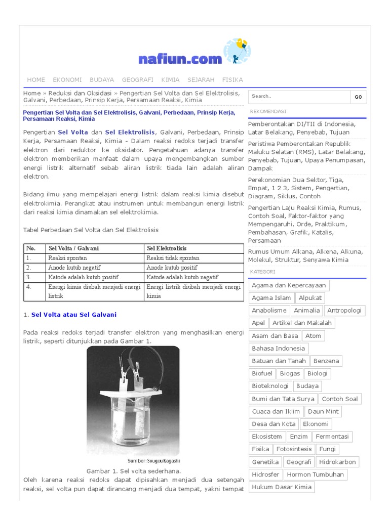 Sel Volta Dan Sel Elektrolisis, Galvani, Perbedaan, Prinsip Kerja ...