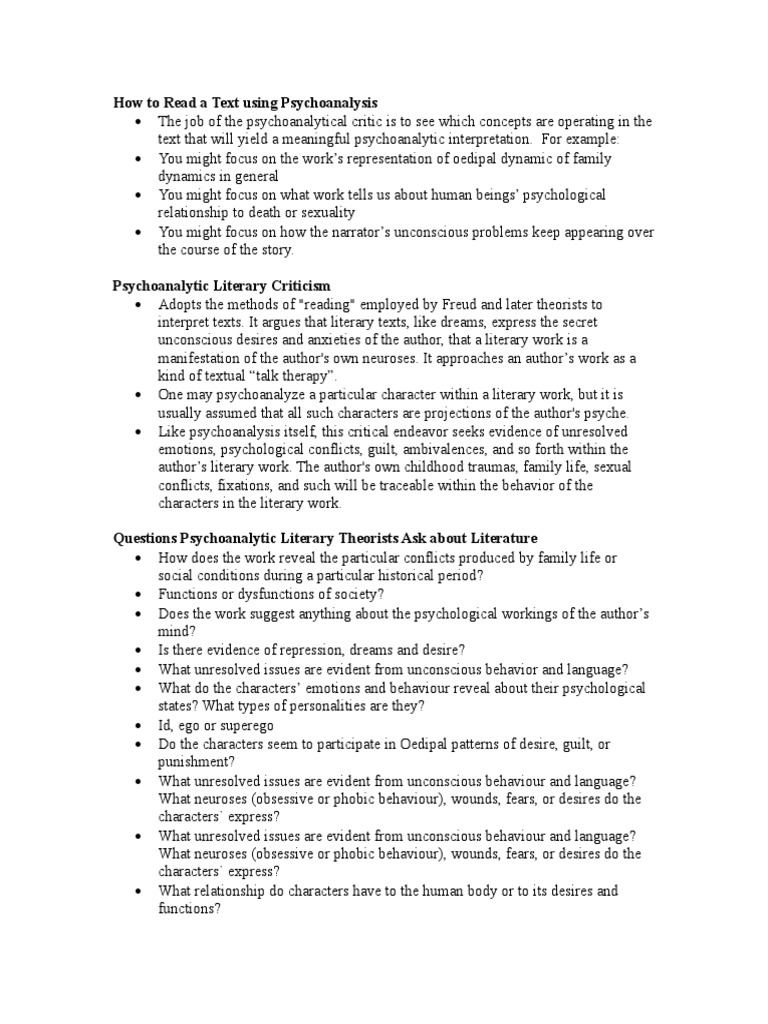 How To Read A Text Using Psychoanalysis | PDF | Psychoanalysis | Id
