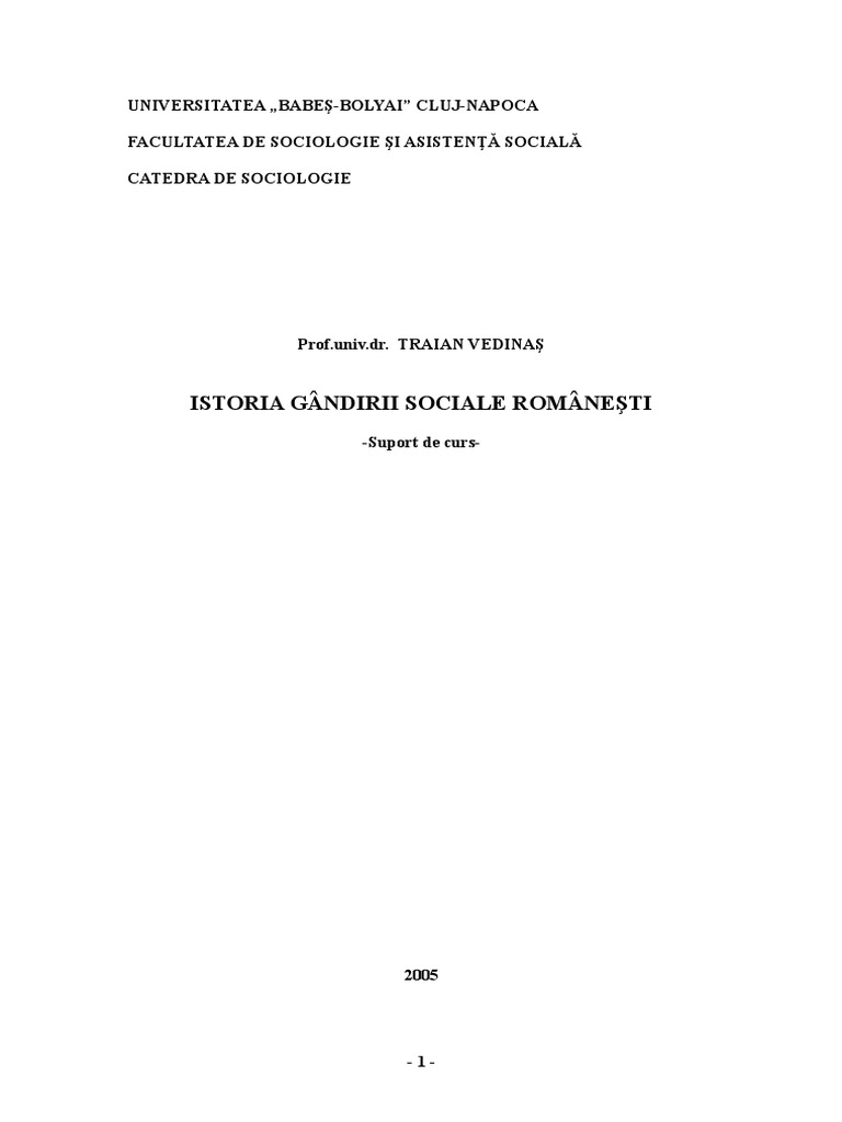 Istoria Gandirii Sociale Din Romania | PDF