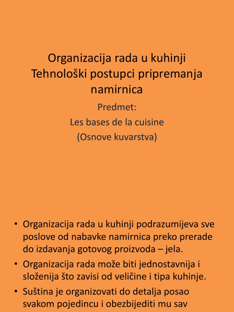 Organizacija Rada U Kuhinjama | PDF