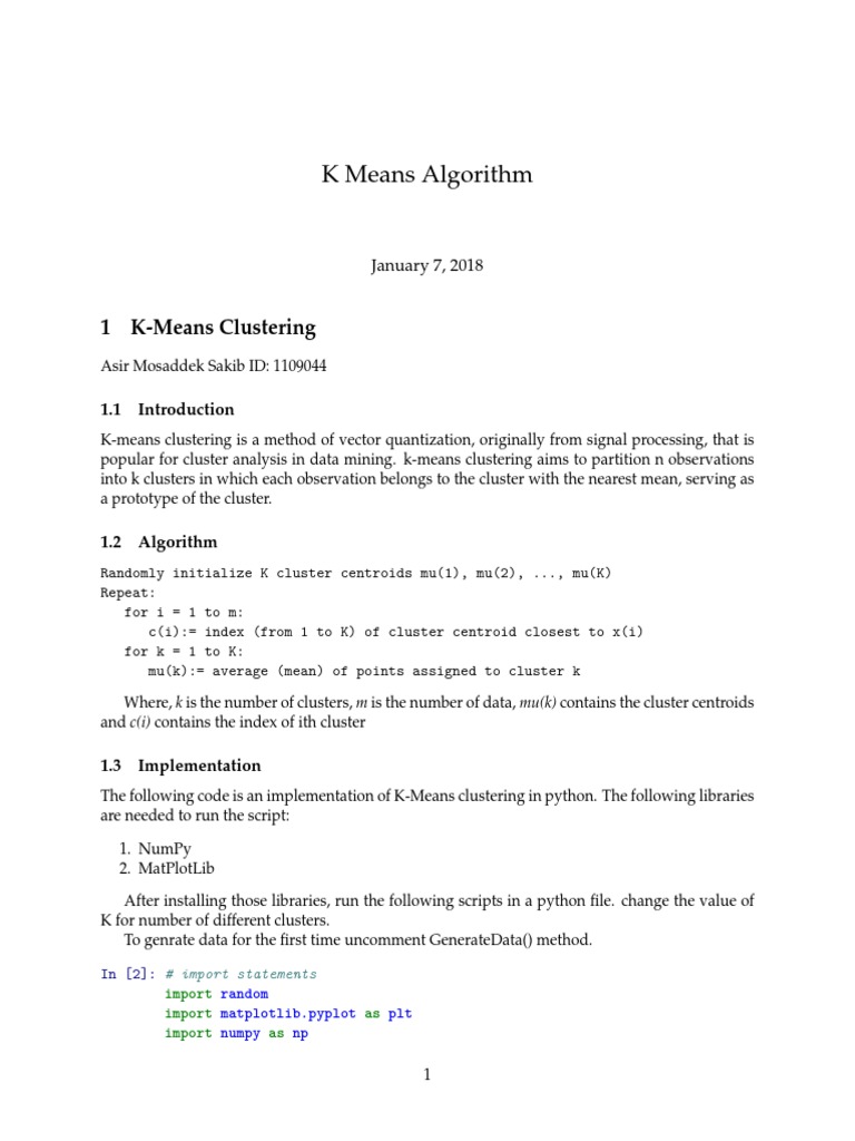 K Means Algorithm | PDF | Cluster Analysis | Applied Mathematics
