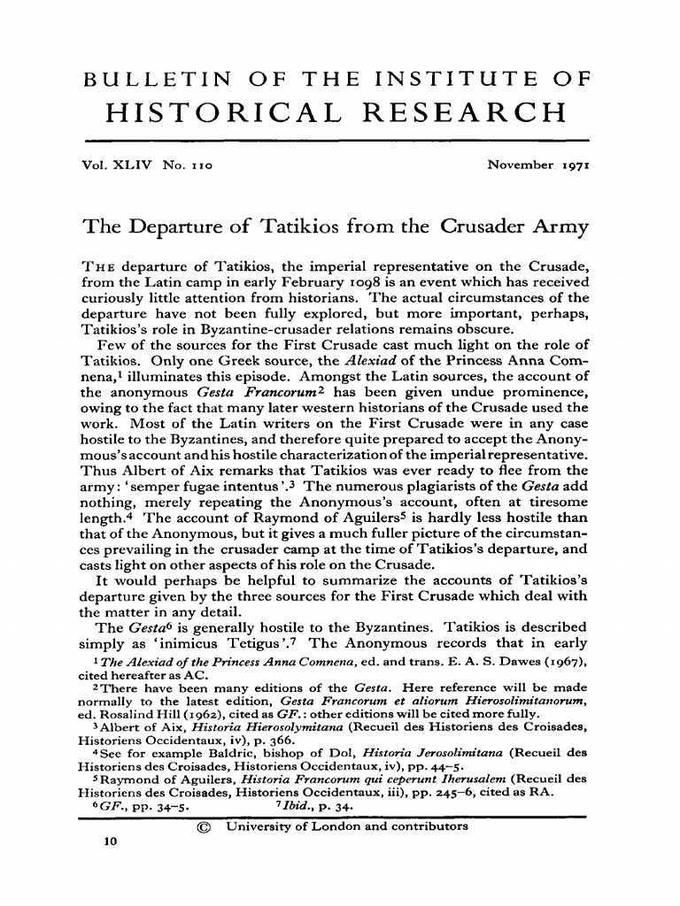 The Departure of Tatikios From The Crusader Army | PDF | Antioch | Crusades