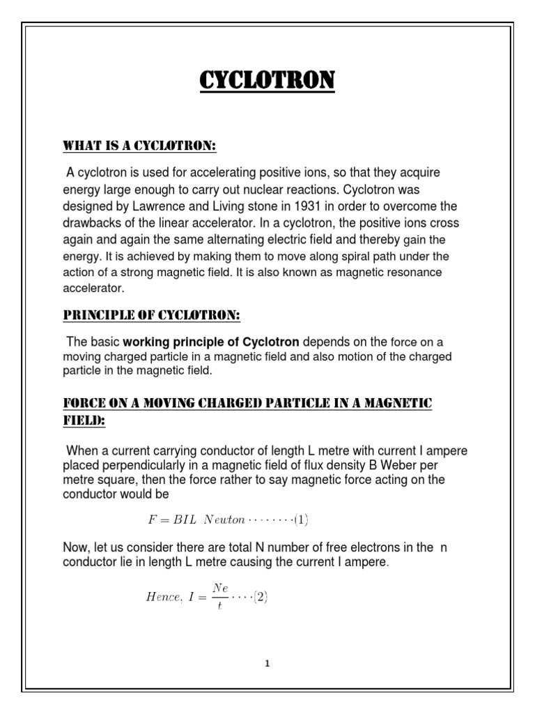 Cyclotron: What Is A Cyclotron | PDF | Particle Accelerator | Magnetic Field