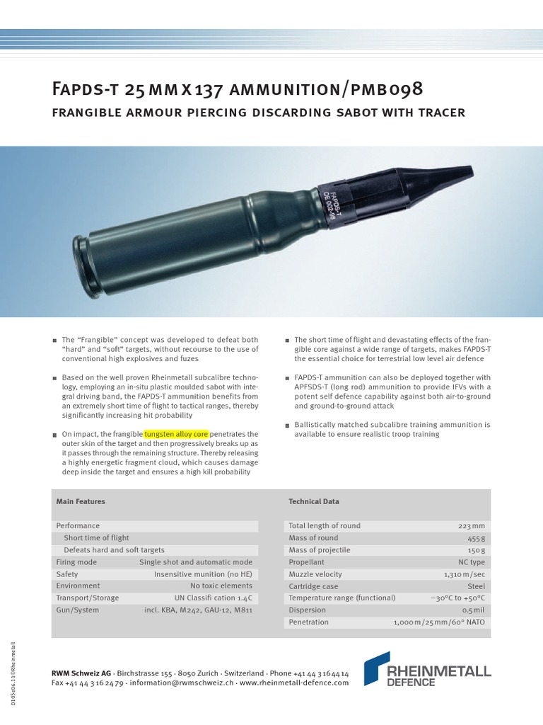 25mm_x_137_FAPDS-T | Ammunition | Hazards | Free 30-day Trial | Scribd