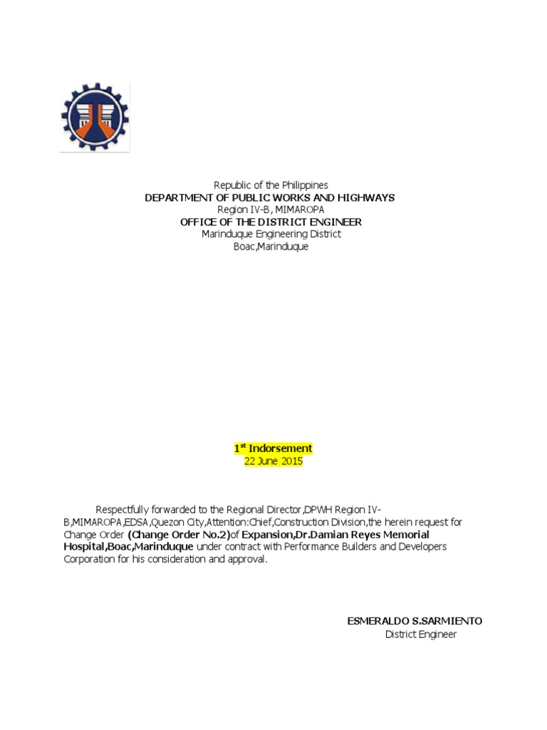 Indorsement Letter DPWH