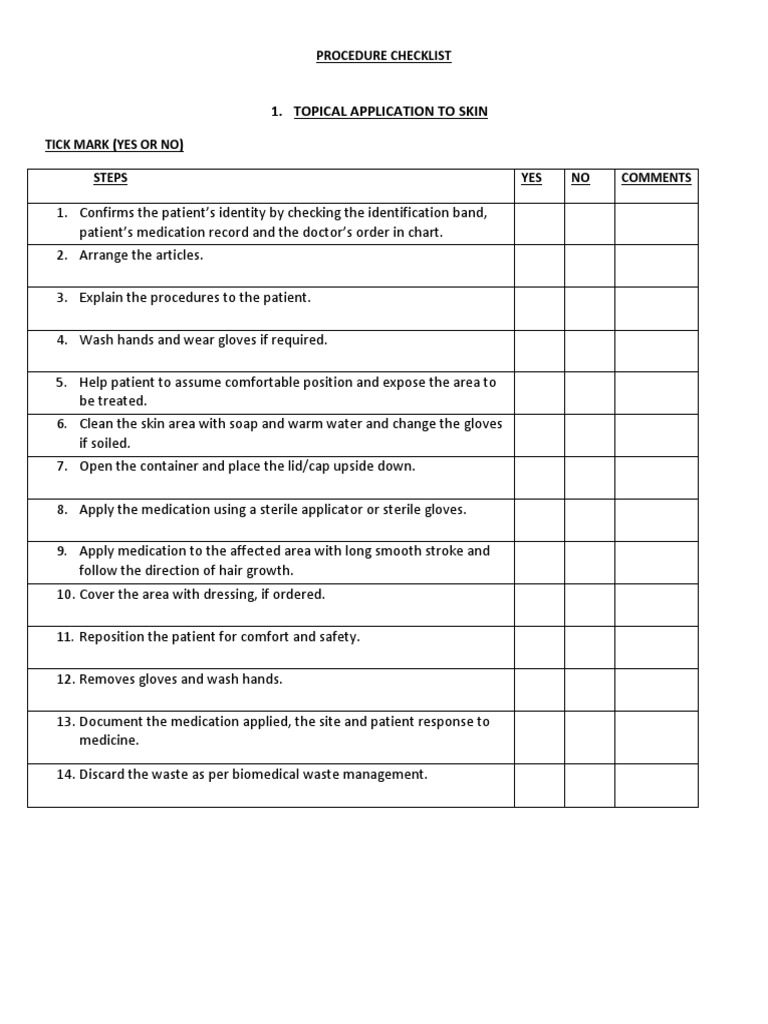 Checklist Topical Application | PDF | Hand Washing | Medicine
