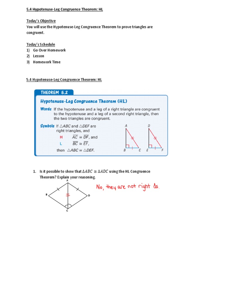 5.4 Hypotenuse-Leg Congruence Theorem - HL | PDF