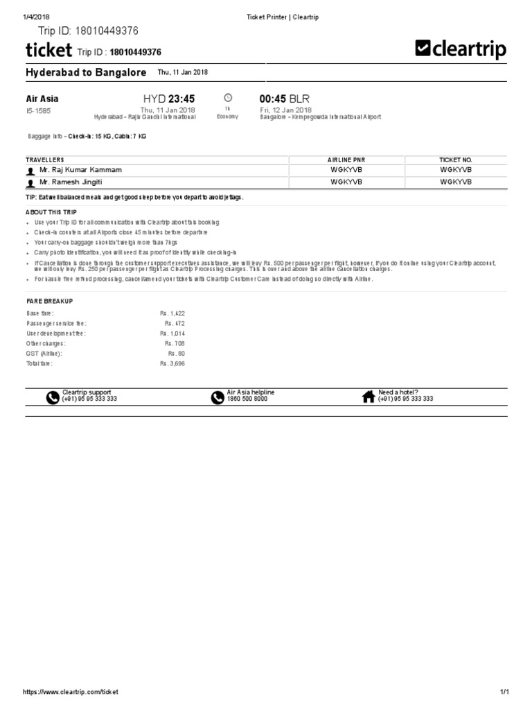Ticket Printer - Cleartrip | PDF | Industries | Aviation