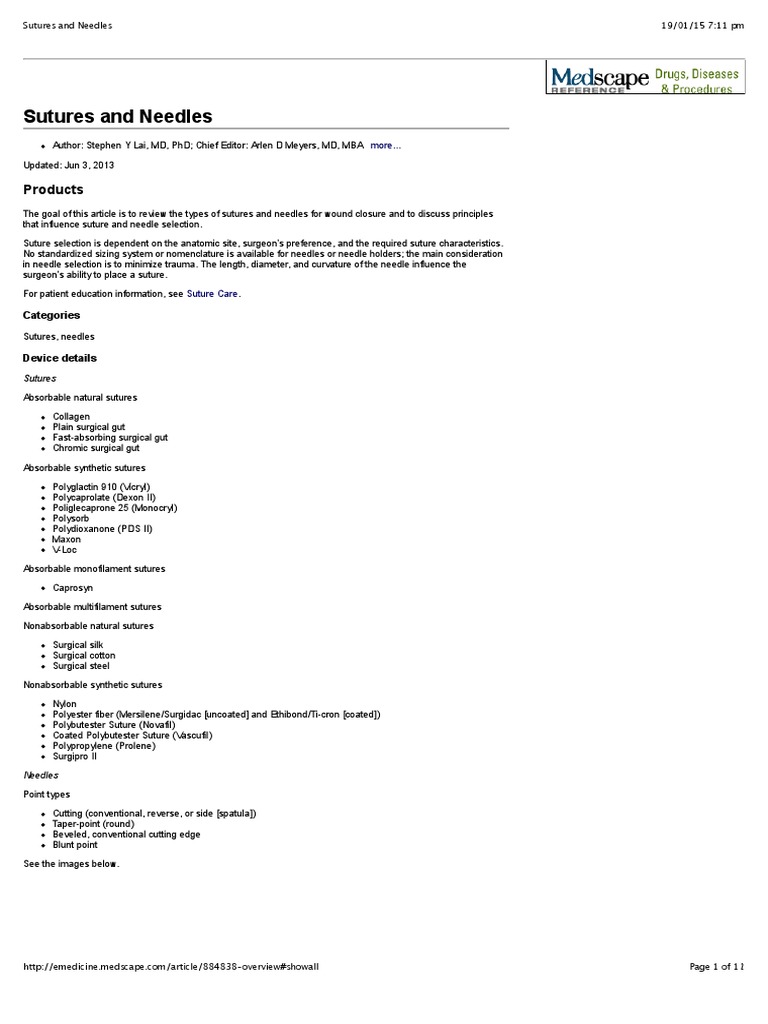 Sutures and Needles | PDF | Surgical Suture | Wound