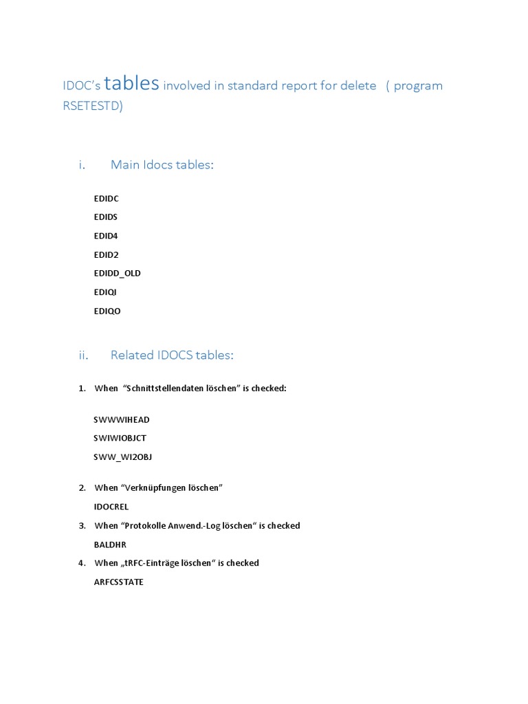 Idoc Tables Involved In Rsetestd Pdf Computing And Information