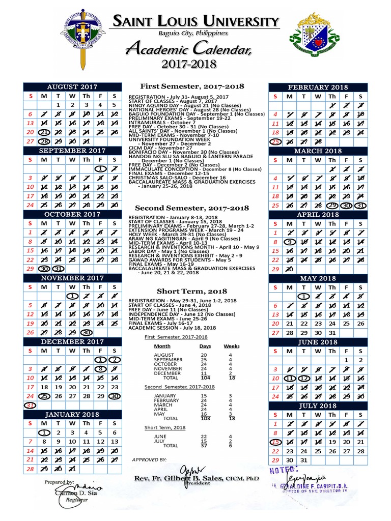 Academic Calendar SLU 2017-2018 PDF | PDF | Home & Garden
