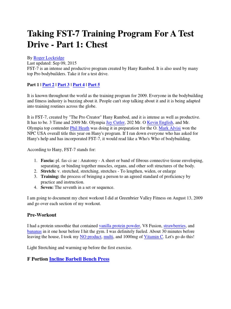 Taking FST-7 Training Program For A Test Drive - Part 1: Chest | PDF ...