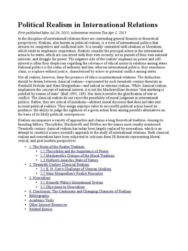 Classical Realism in International Relations | PDF | International ...