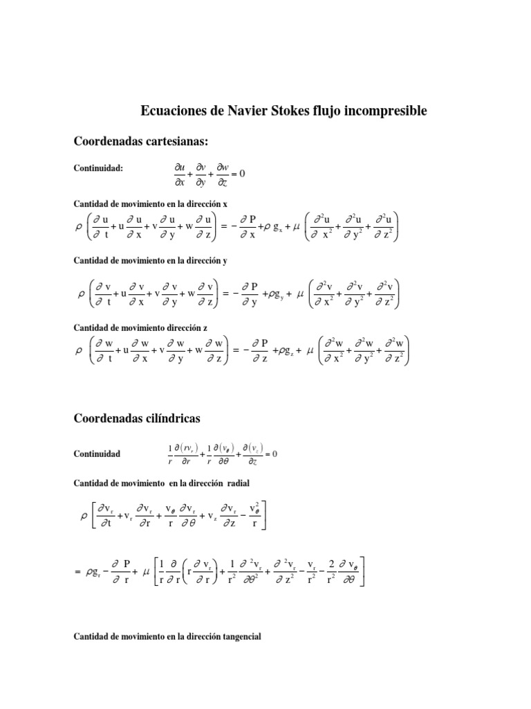 Ecuaciones de Navier Stokes flujo incompresible: Coordenadas ...