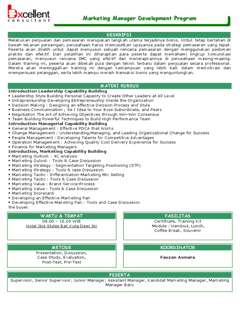 Marketing Manager Development Program: Deskripsi | PDF | Accountability | Marketing