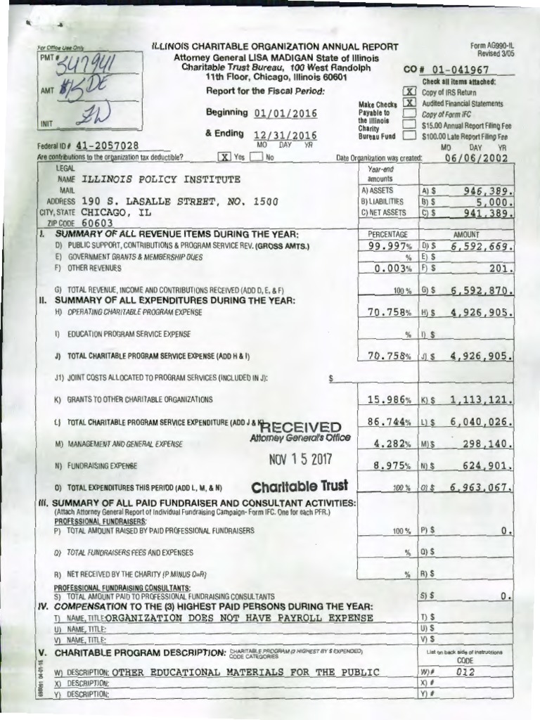 Illinois Policy Institute's 2016 Tax Return / IRS Form 990 | PDF | Irs ...
