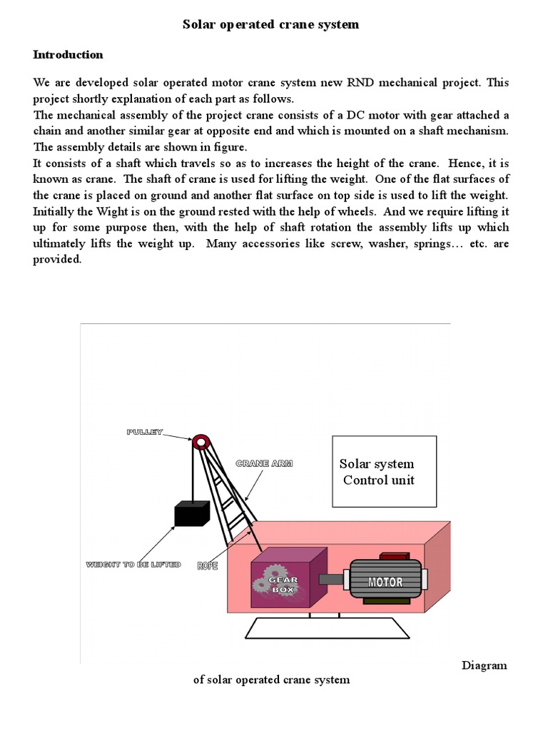 Solar Operated Crane System | PDF | Crane (Machine) | Machines