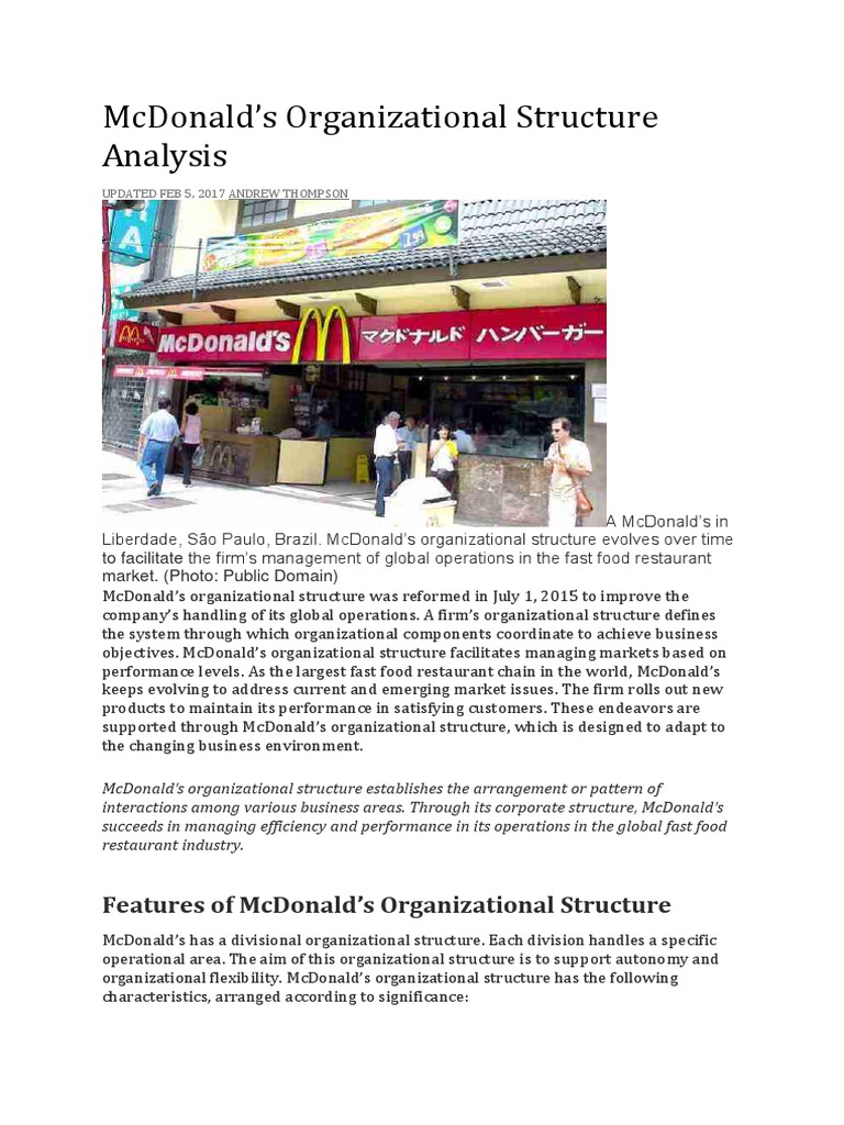Features of Mcdonald'S Organizational Structure | Download Free PDF ...
