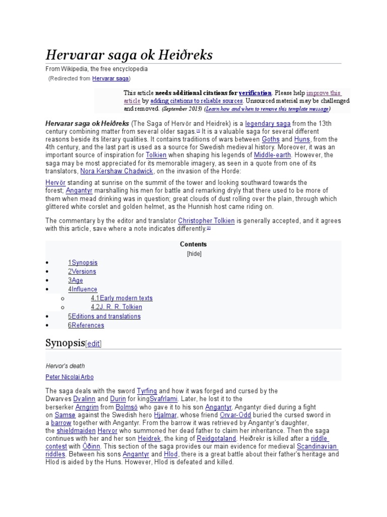 Hervarar Saga Ok Heiðreks | PDF | Sources Of Norse Mythology | Old ...