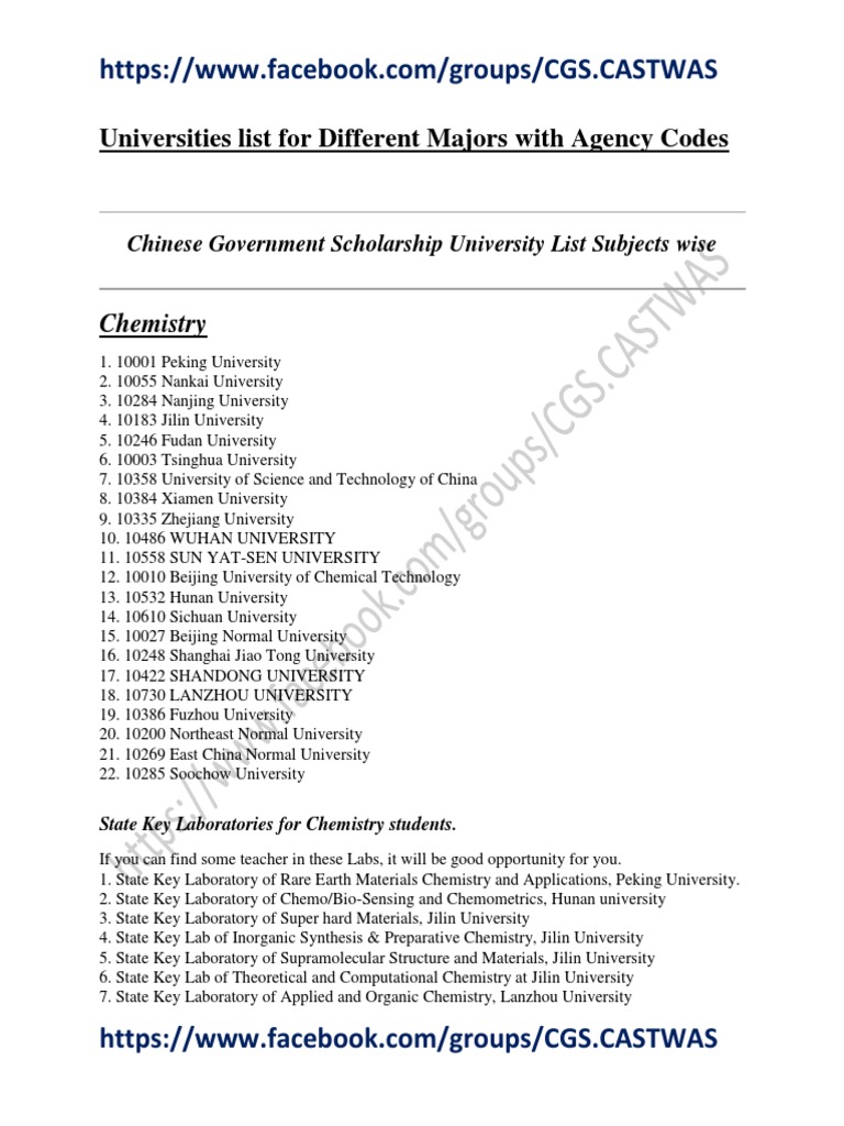 Universities List For Different Majors With Agency Codes | PDF | China ...