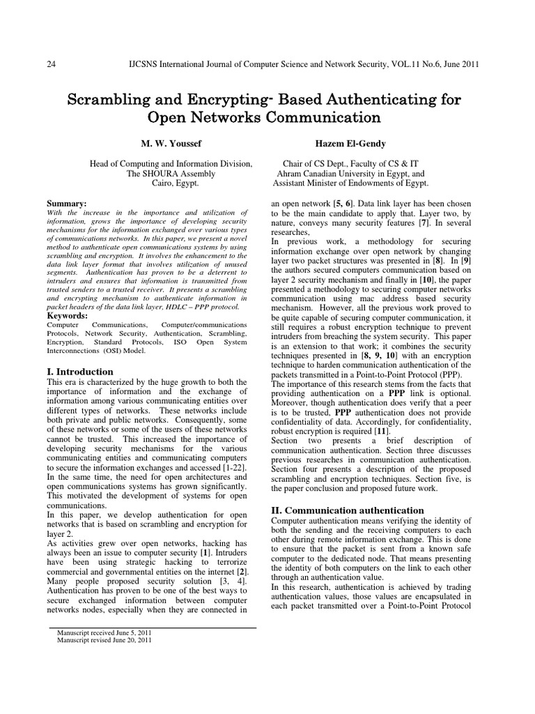Scrambling and Encrypting - Based Authenticating For Open Networkn ...