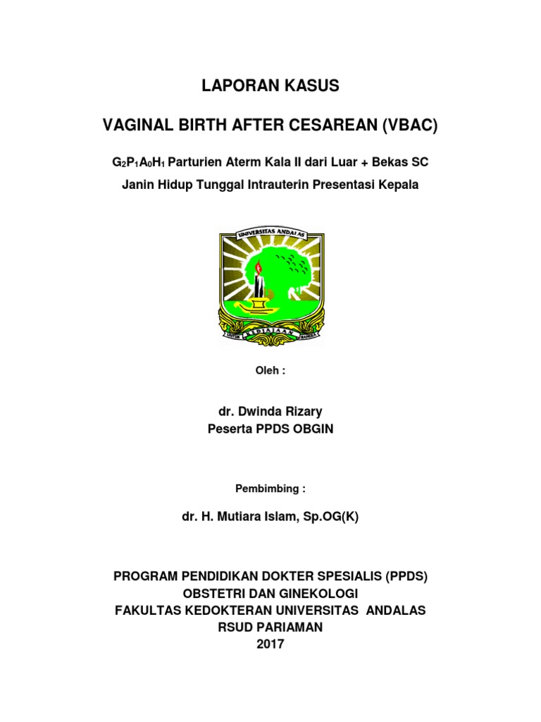 VBAC: A Case Report on Vaginal Birth After Cesarean Section | PDF