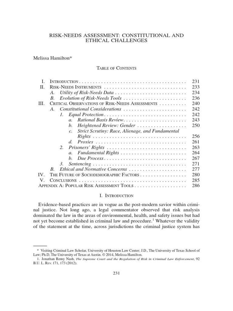 Risk-Needs Assessment - Constitutional and Ethical Challenges | PDF ...