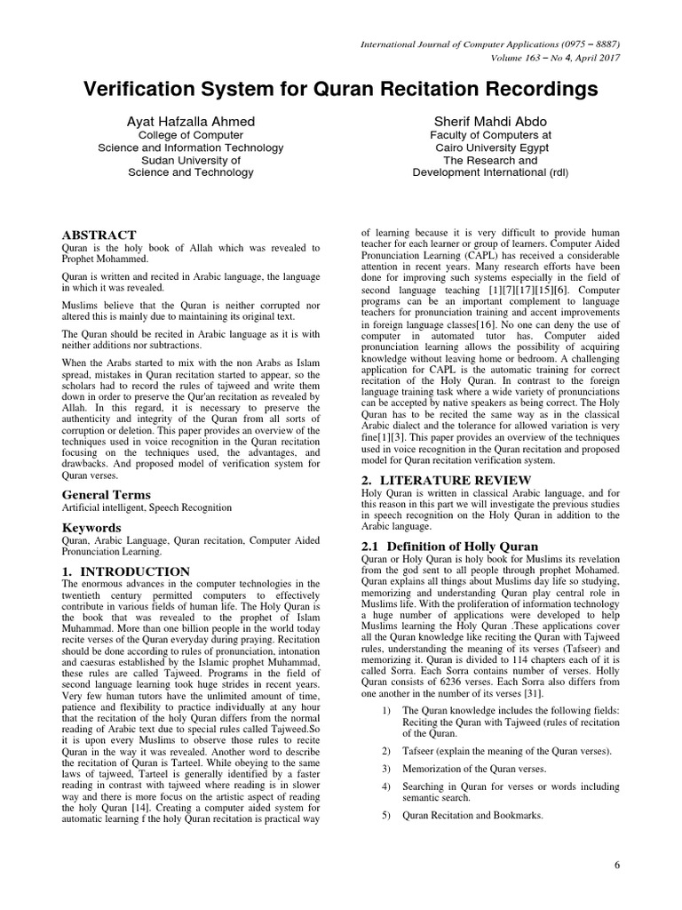 Verification System For Quran Recitation Recordings | PDF | Quran | Islam