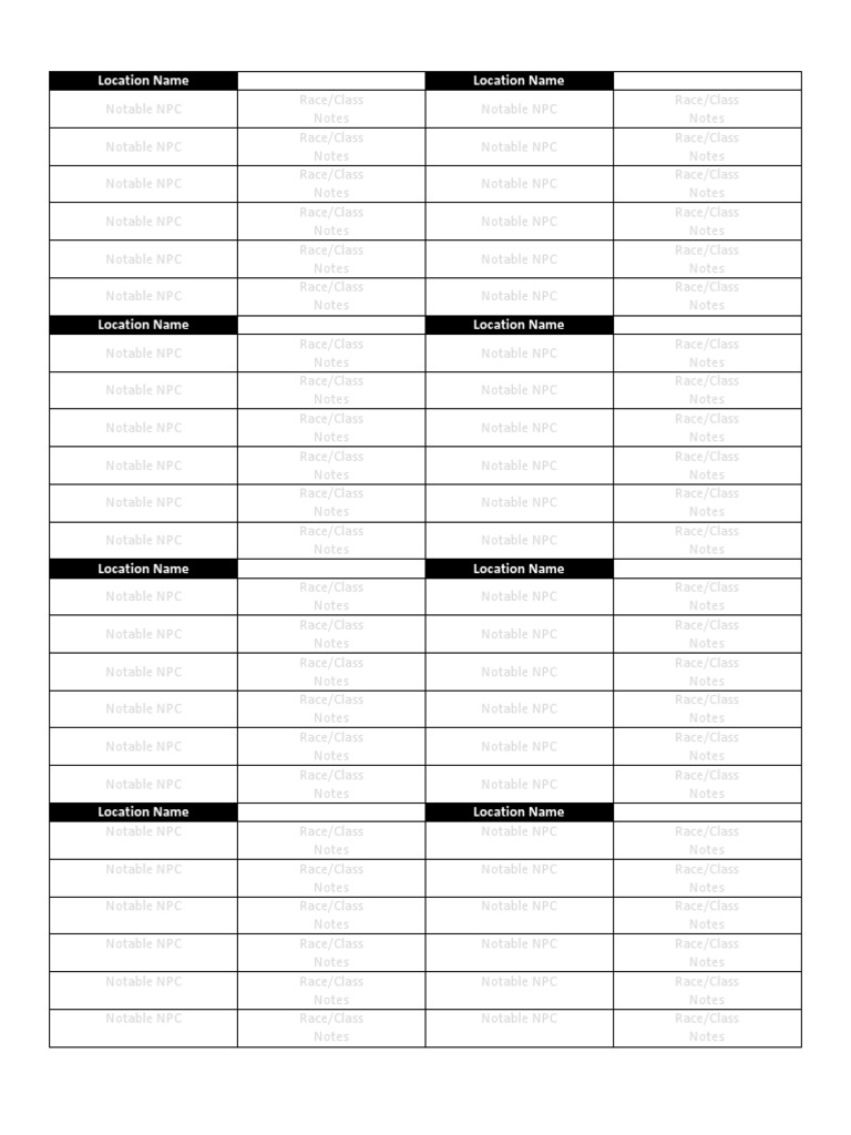 NPC Tracking Sheet | Download Free PDF | Sports | Leisure