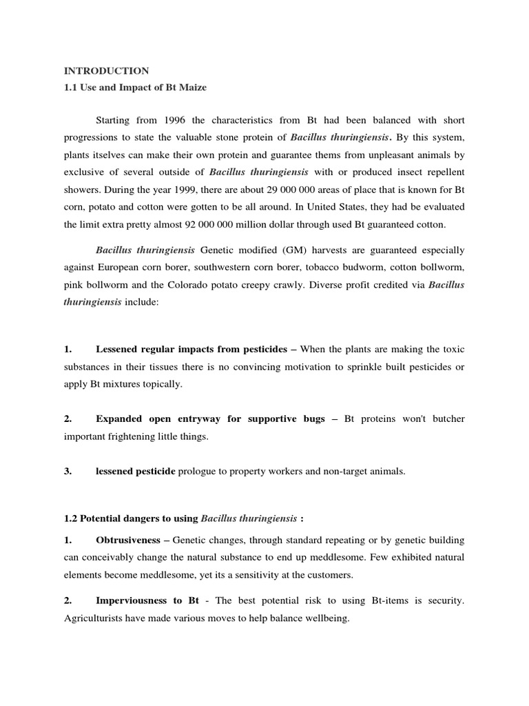 1.1 Use and Impact of BT Maize: Bacillus Thuringiensis | PDF ...