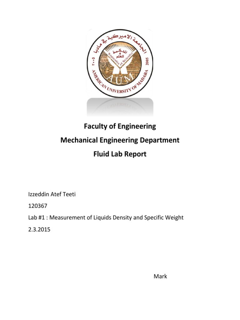 Experiment 1 Density Ans Specific Weight Pdf Density Buoyancy