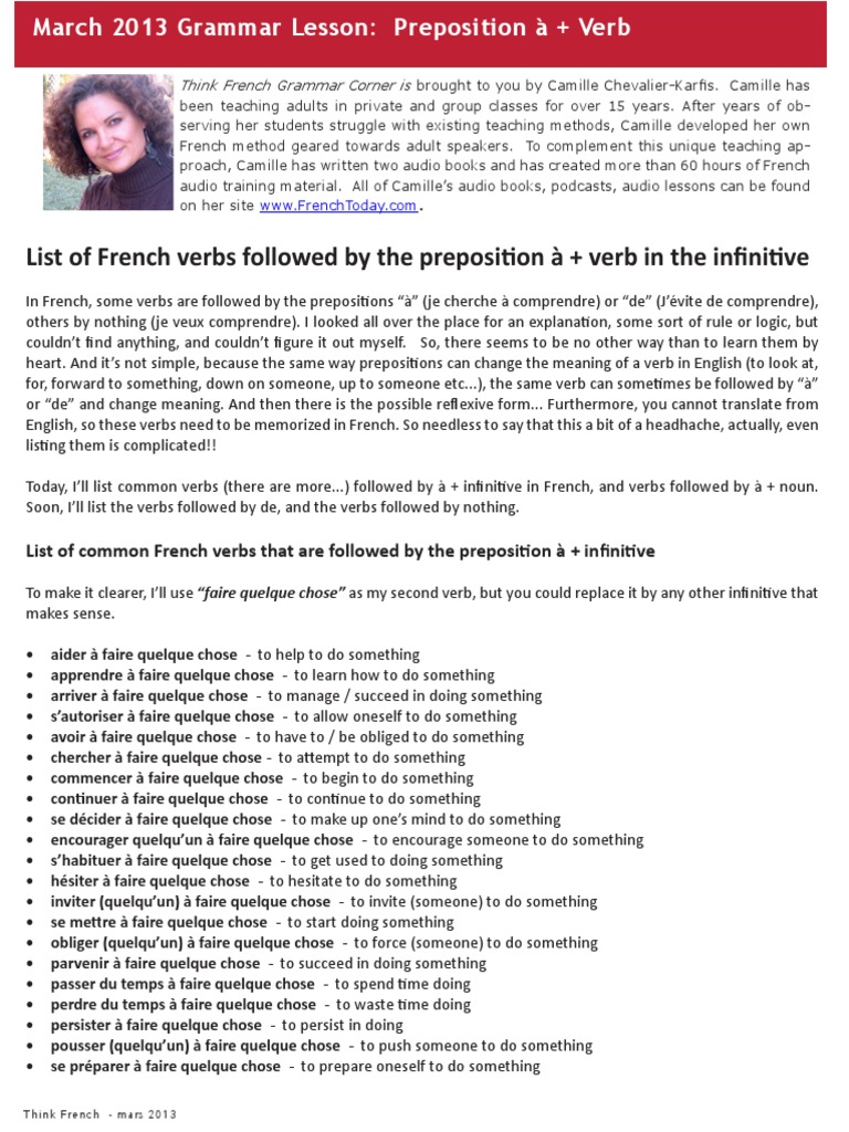 List of French Verbs Followed by The Preposition À + Verb in The ...