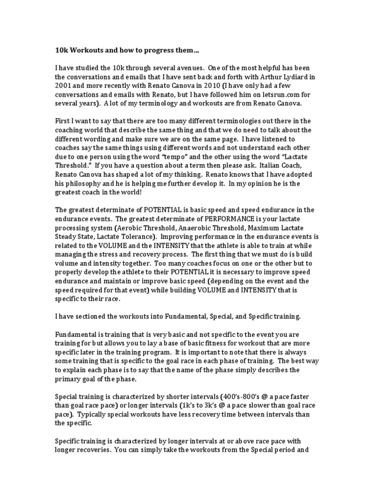 10k Workouts and How To Progress Them | PDF | Self Care | Recreation