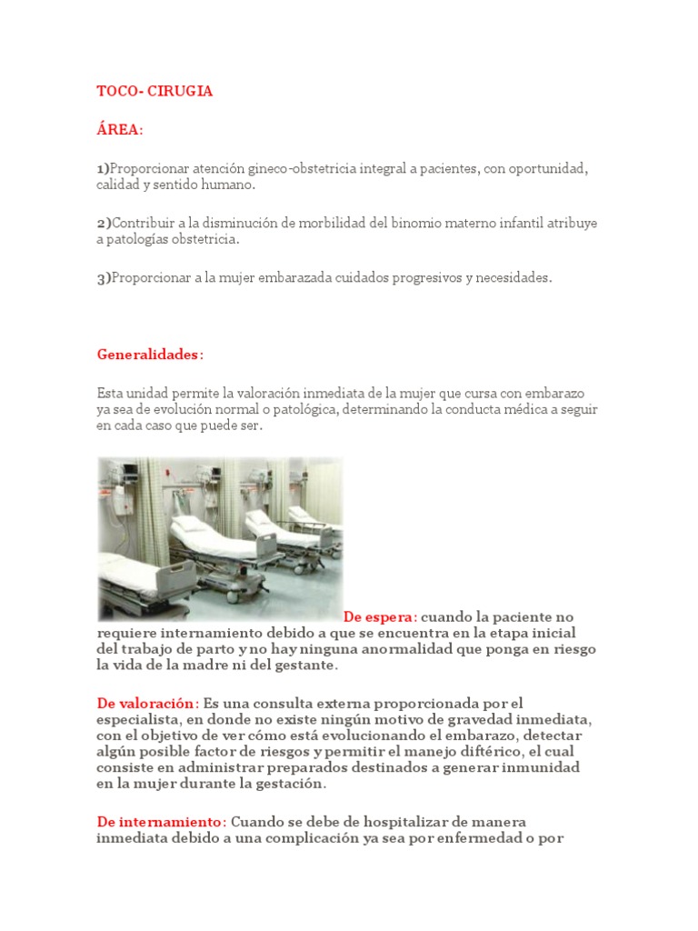 Tococirugia, Actividades Que Se Realizan en Esa Area | Parto | Infantes