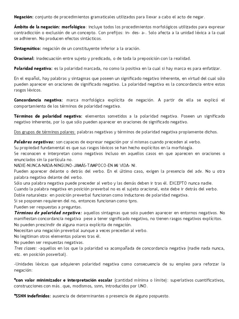 La Negación | PDF | Oración (Lingüística) | Verbo