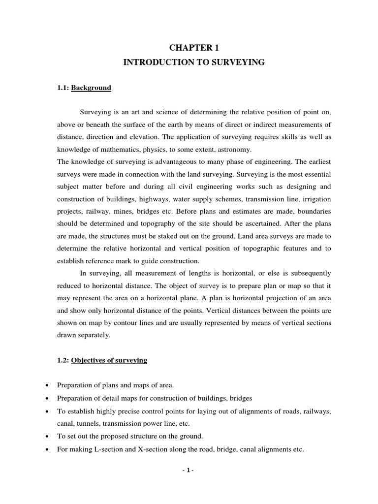 Introduction To Surveying: 1.1: Background | PDF | Surveying | Topography