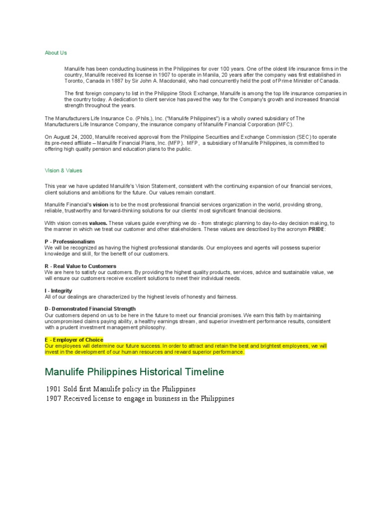 Manulife Company Details | PDF | Financial Services | Insurance