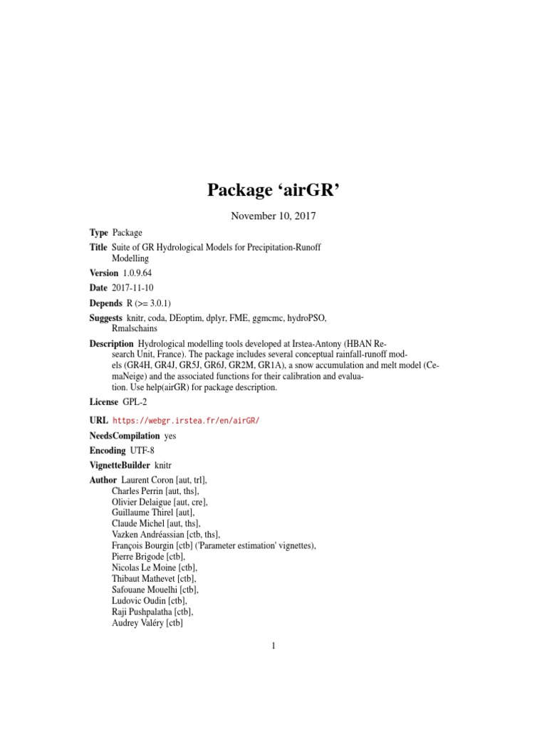 Package Airgr': November 10, 2017 | PDF | Parameter (Computer ...