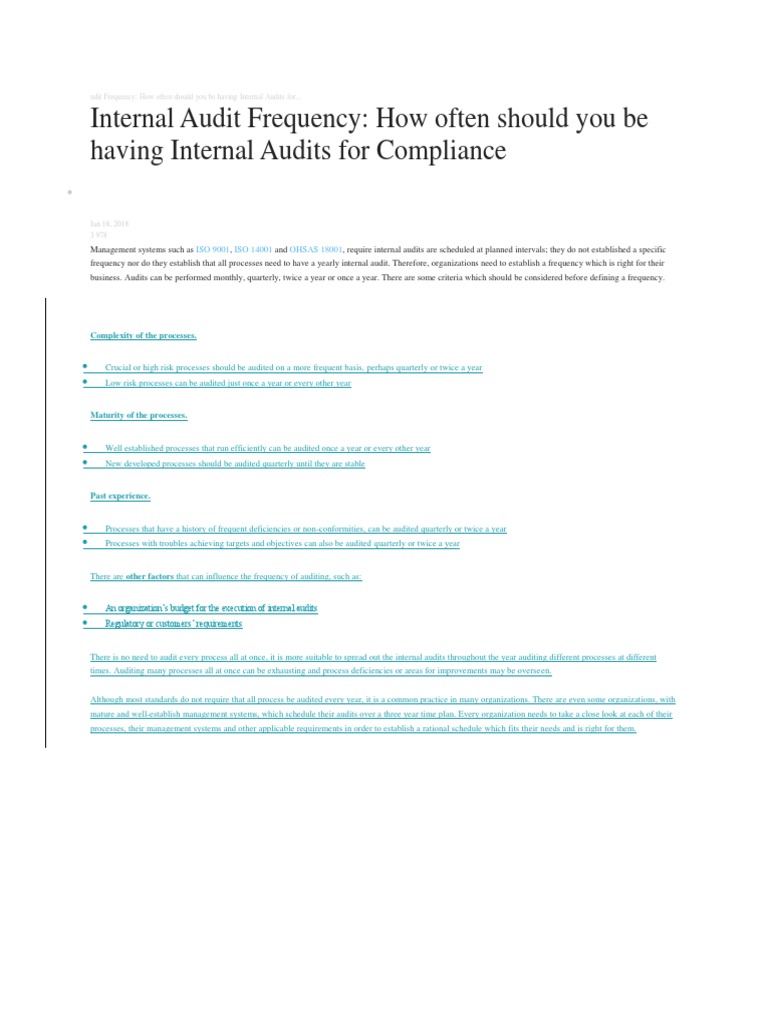 Internal Audit Frequency Guide | PDF | Internal Audit | Audit